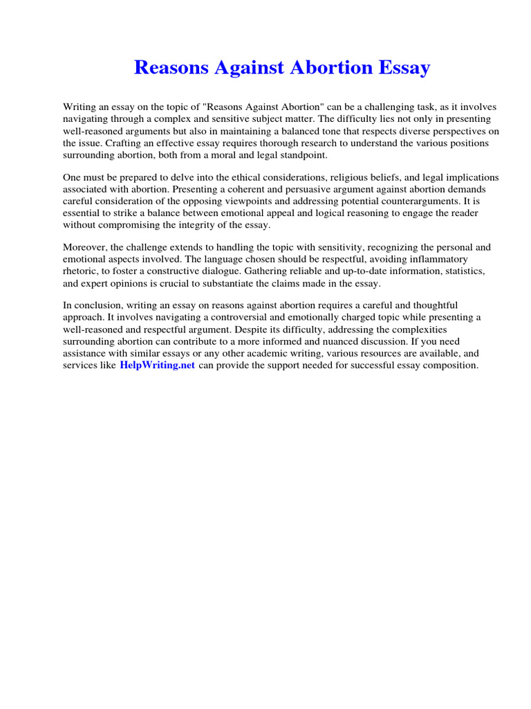 Abortion Essay Writing Guide | PDF | Essays | Reason