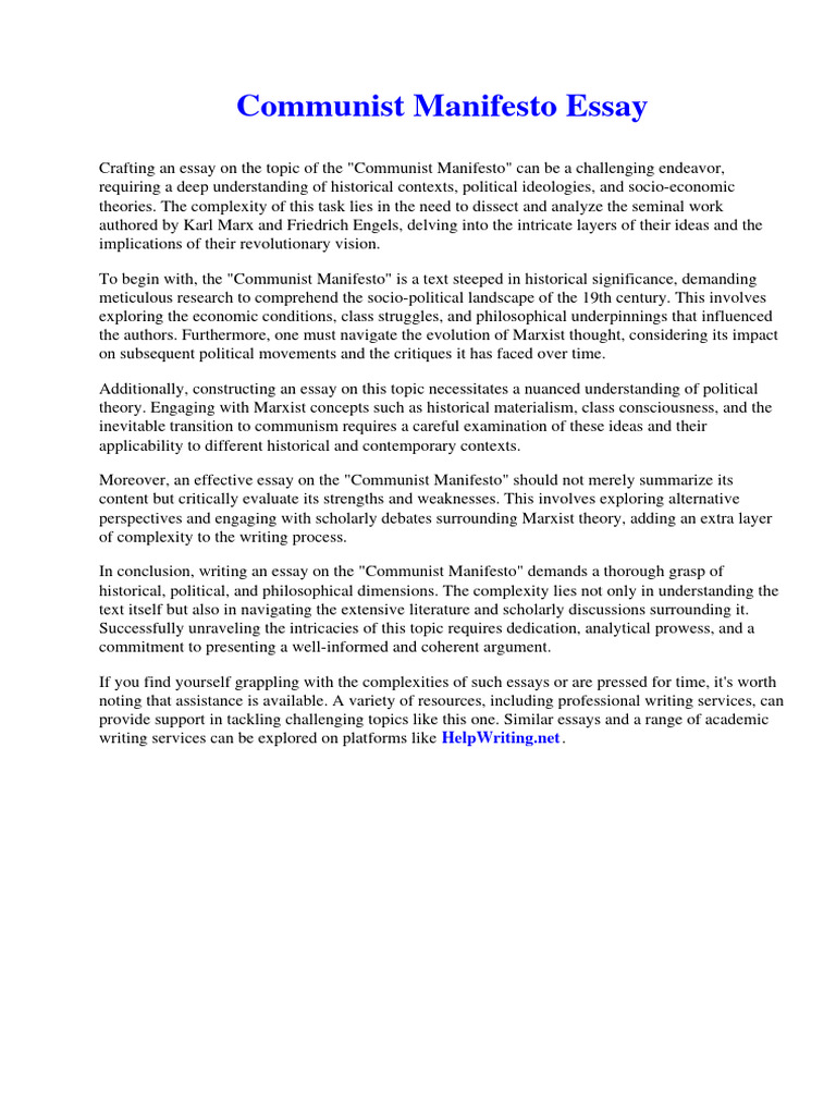 Communist Manifesto Essay | Download Free PDF | Karl Marx | Communism