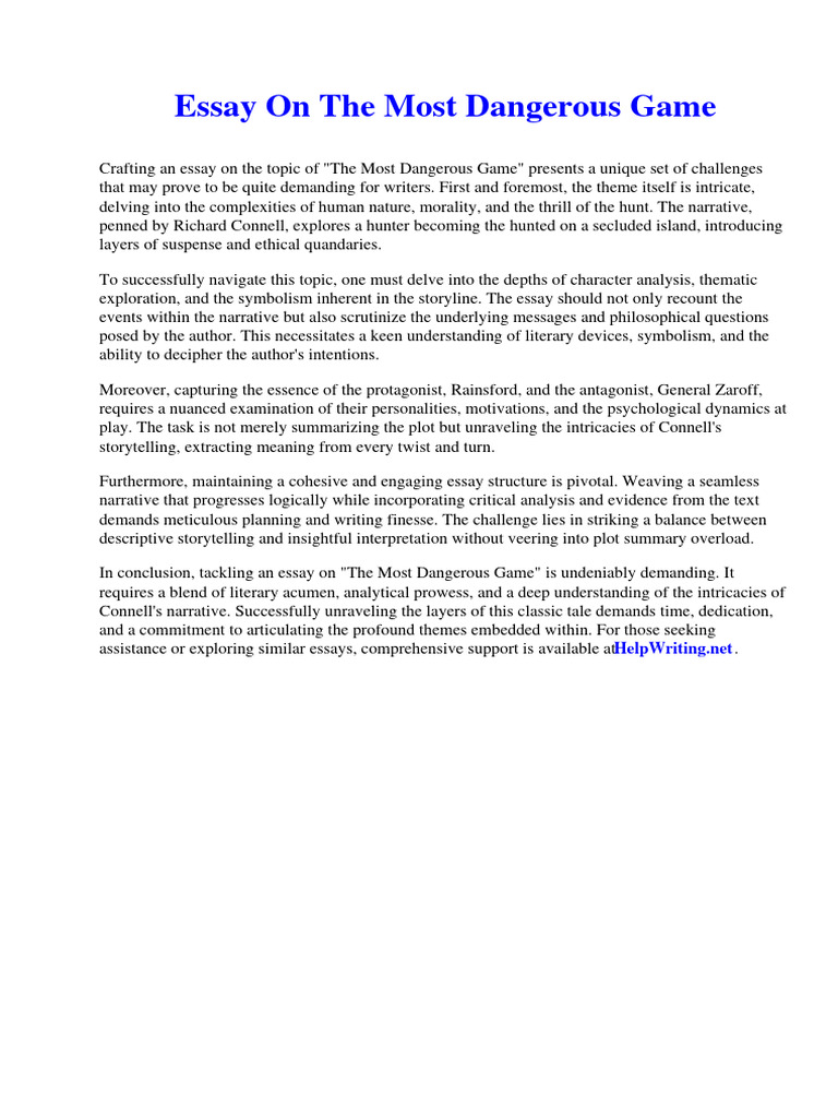 Essay On The Most Dangerous Game | PDF | Genetics | Vulnerability ...