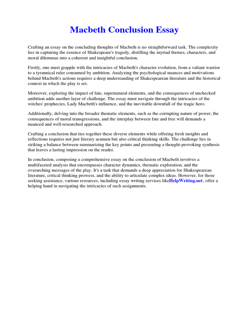 Macbeth Conclusion Essay | PDF | Special Education