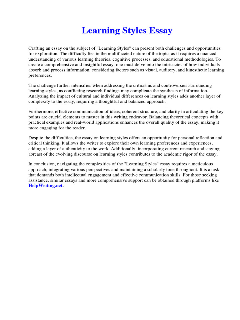 Learning Styles Essay | PDF | Learning Styles | Essays