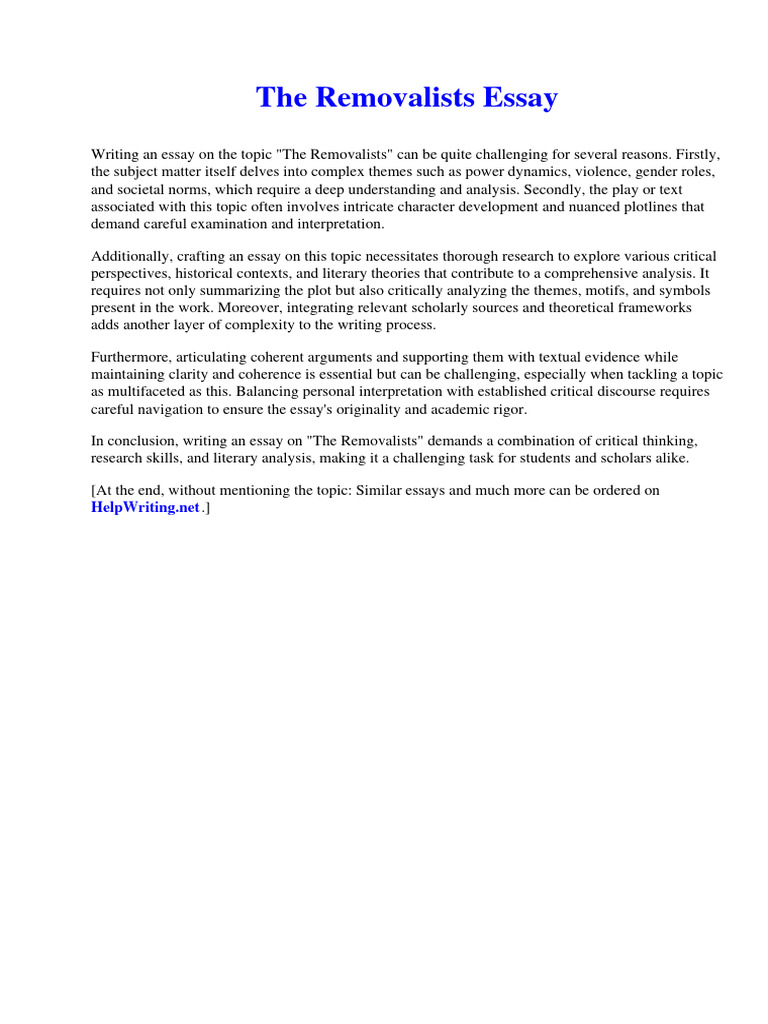 The Removalists Essay | PDF | Essays | Ecology