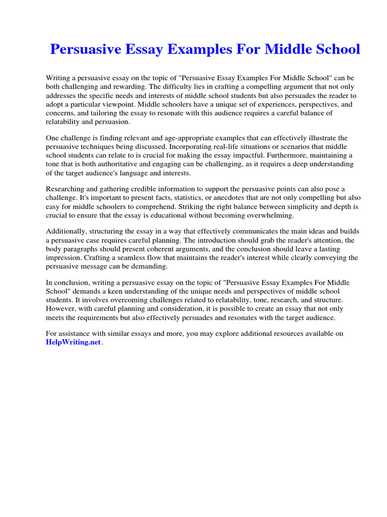 Persuasive Essay Examples For Middle School | PDF | Communication | Essays