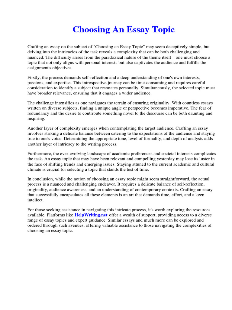 Choosing An Essay Topic | PDF | Mr. Darcy