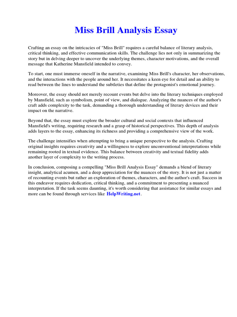 Miss Brill Analysis Essay | PDF | Climate Change | Multilingualism