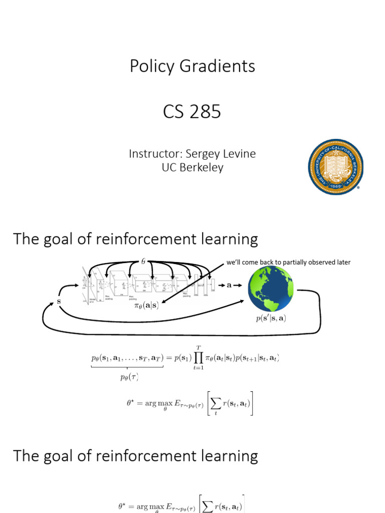 Lec 5 Policy Gradients | PDF | Variance | Estimator