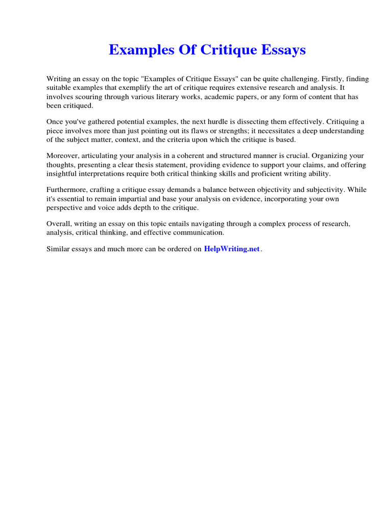 Examples of Critique Essays | PDF | Essays | Critical Thinking
