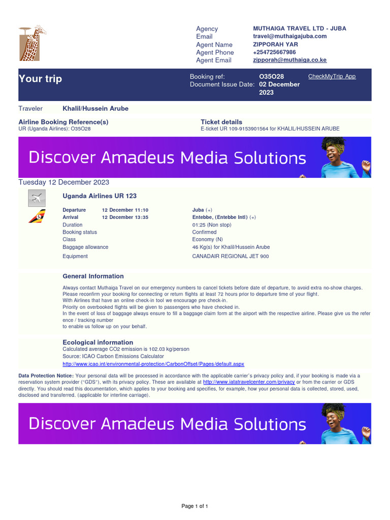 Adtd Itinerary Khalil Hussein Arube O35o28 12dec Jub | PDF | Aviation | Transport