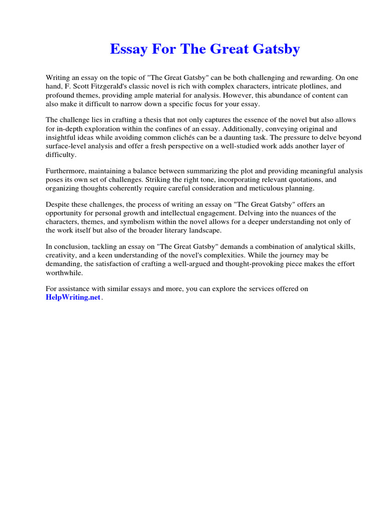 Writing Tips for Gatsby Essays | PDF | Essays | The Great Gatsby