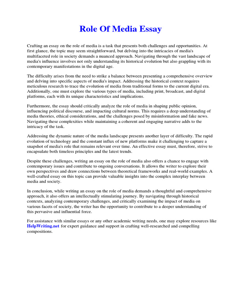 Role of Media Essay | PDF | Literacy | Newspapers
