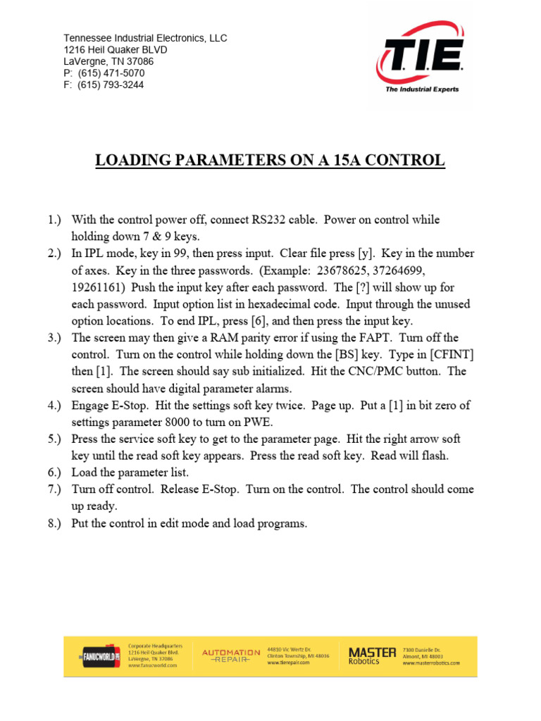 How To Load Parameters On A Fanuc 15a Control | PDF