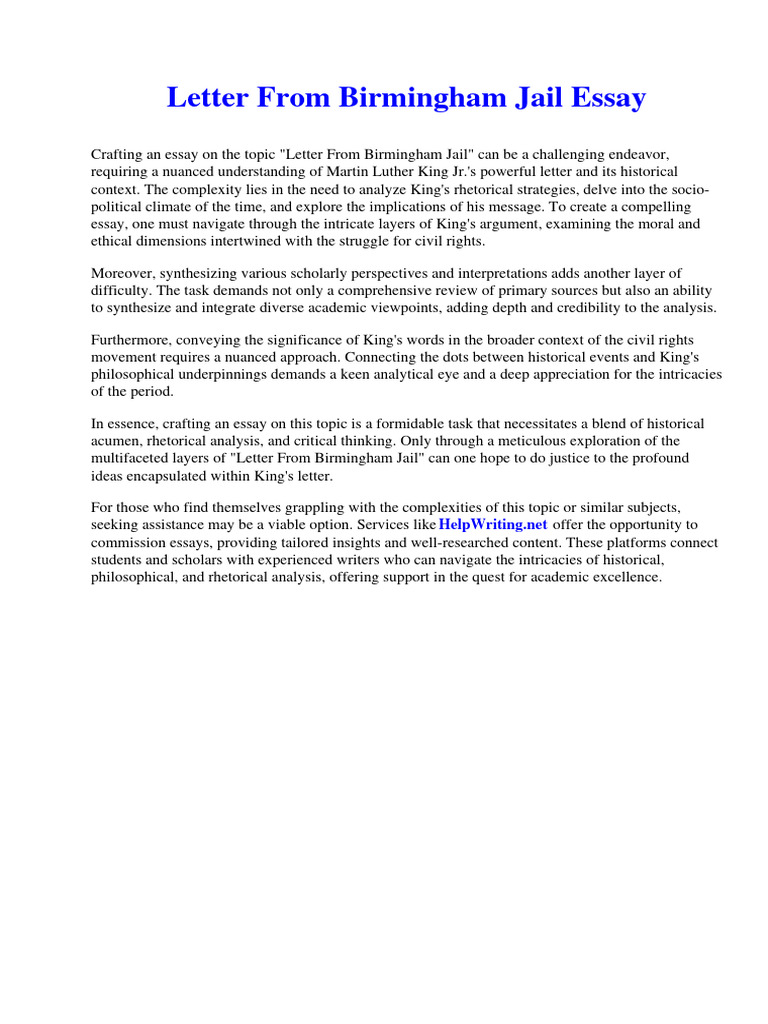 Letter From Birmingham Jail Essay | PDF | Social Work