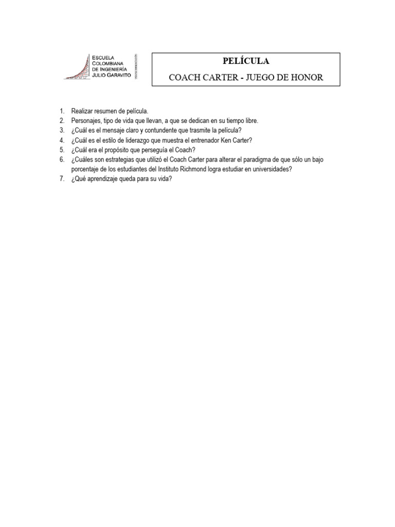 Película Coach Carter - Juego de Honor | PDF