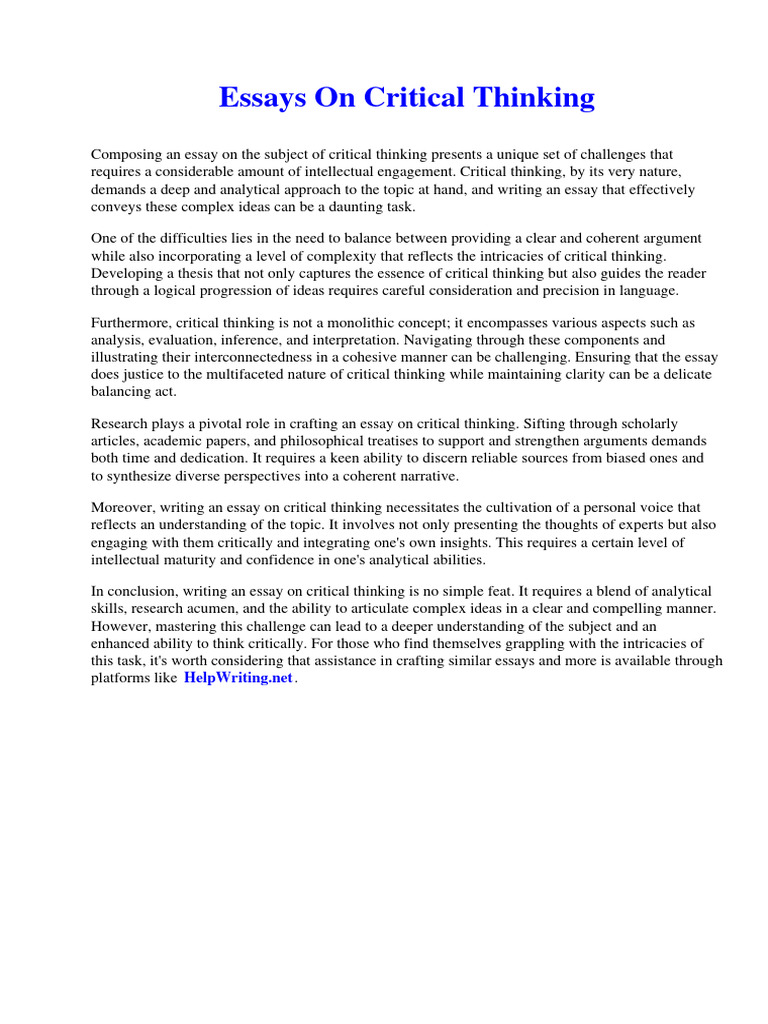 Essays On Critical Thinking | PDF | Critical Thinking | Thought