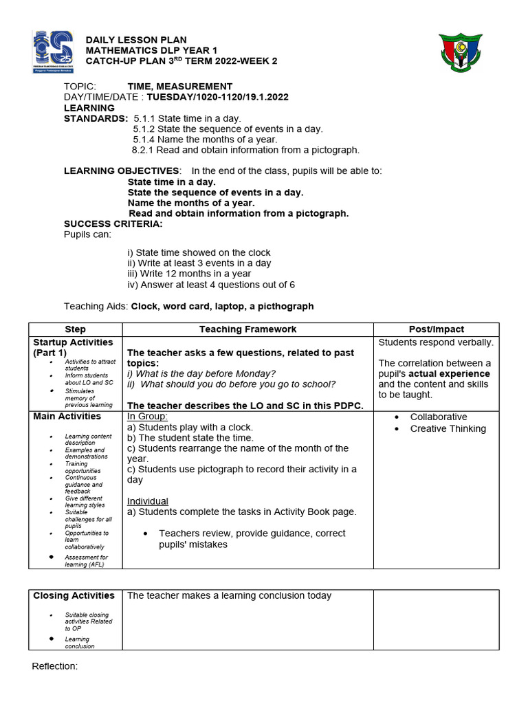 Daily Lesson Plan Modular 18.1.2022 | PDF | Lesson Plan | Teachers