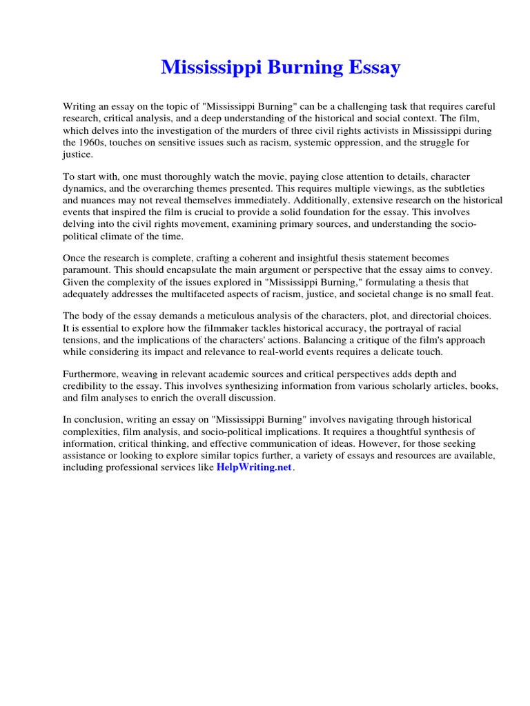Mississippi Burning Essay | PDF | Essays