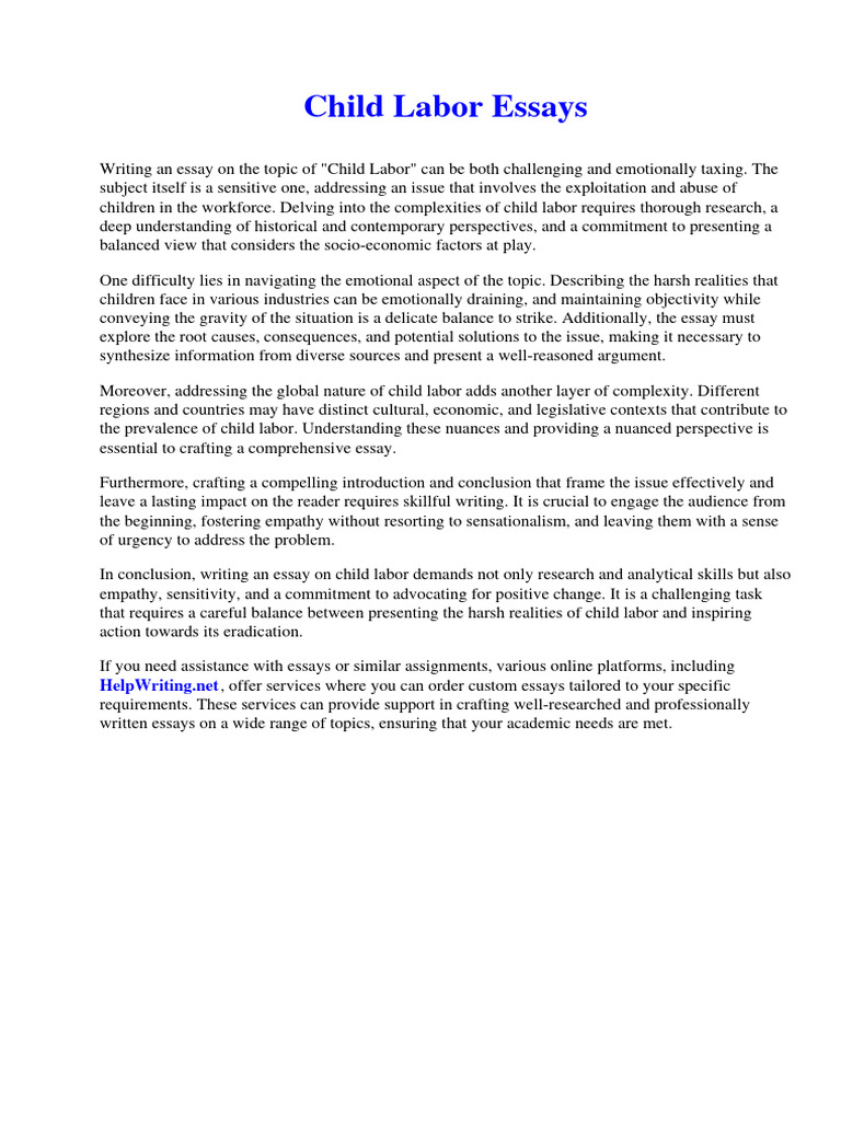 Child Labor Essays | PDF | Profit (Economics) | Essays