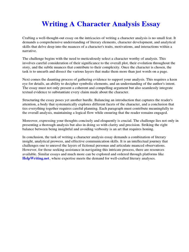 Character Analysis Essay Guide | PDF | Hades