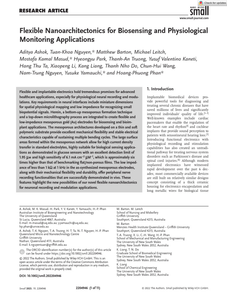 Small - 2022 - Ashok - Flexible Nanoarchitectonics For Biosensing and ...