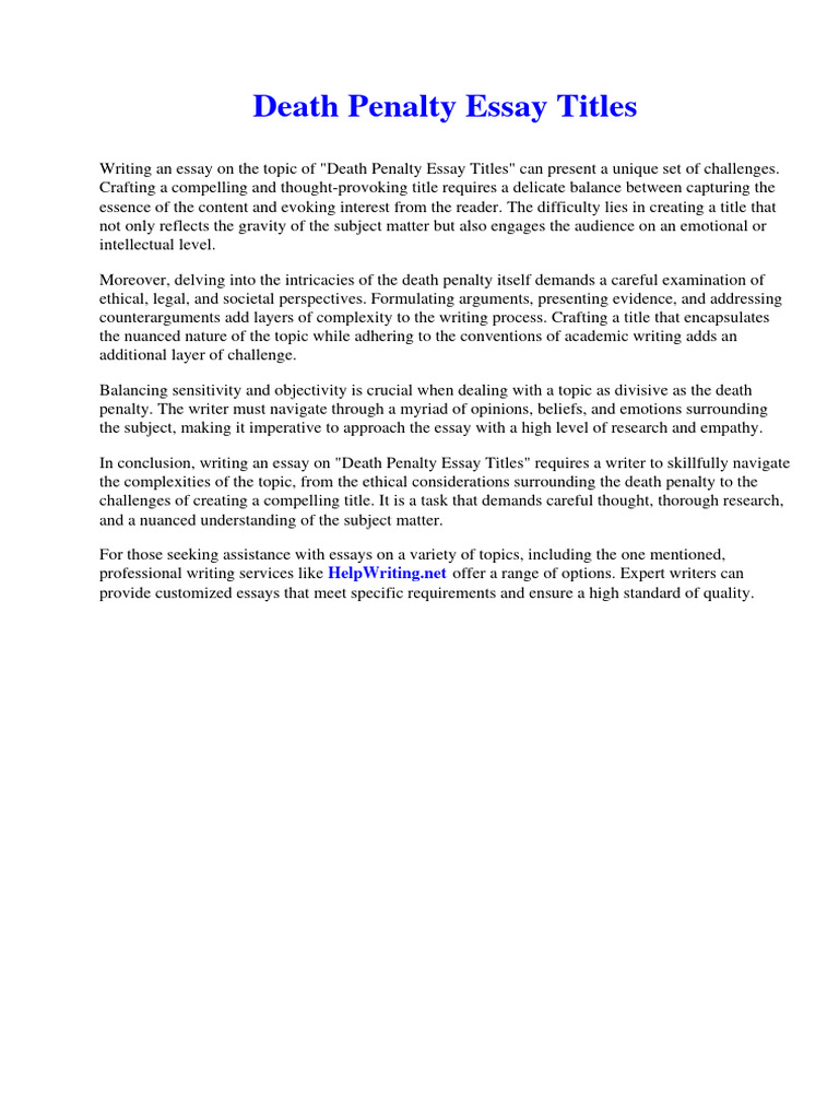 Death Penalty Essay Titles | PDF | Transformation (Genetics) | Essays