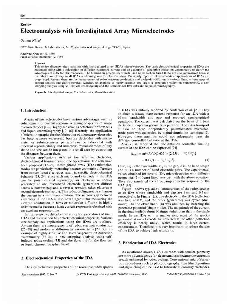 Electroanalysis With IDA Microelectrodes | PDF | Redox | Electrochemistry