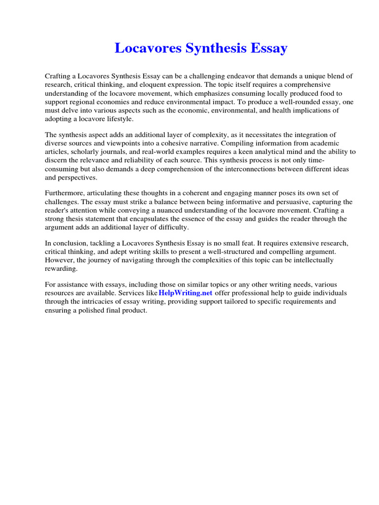 Locavores Synthesis Essay | PDF | Essays | Critical Thinking