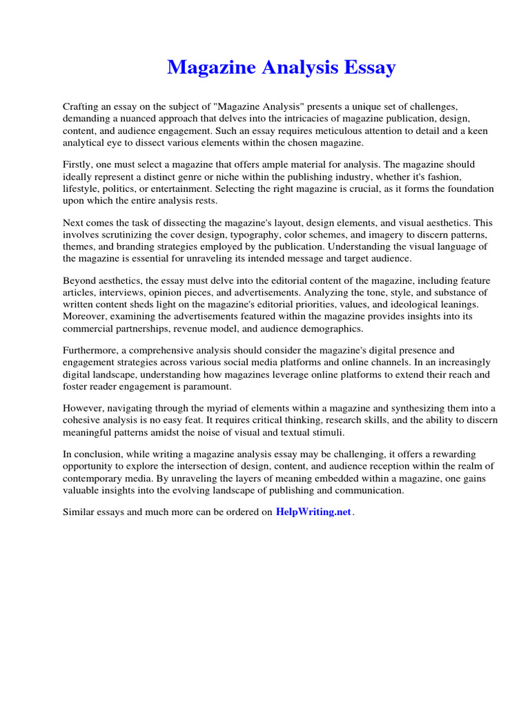 Magazine Analysis Essay | PDF | Skeletal Muscle | Magazines