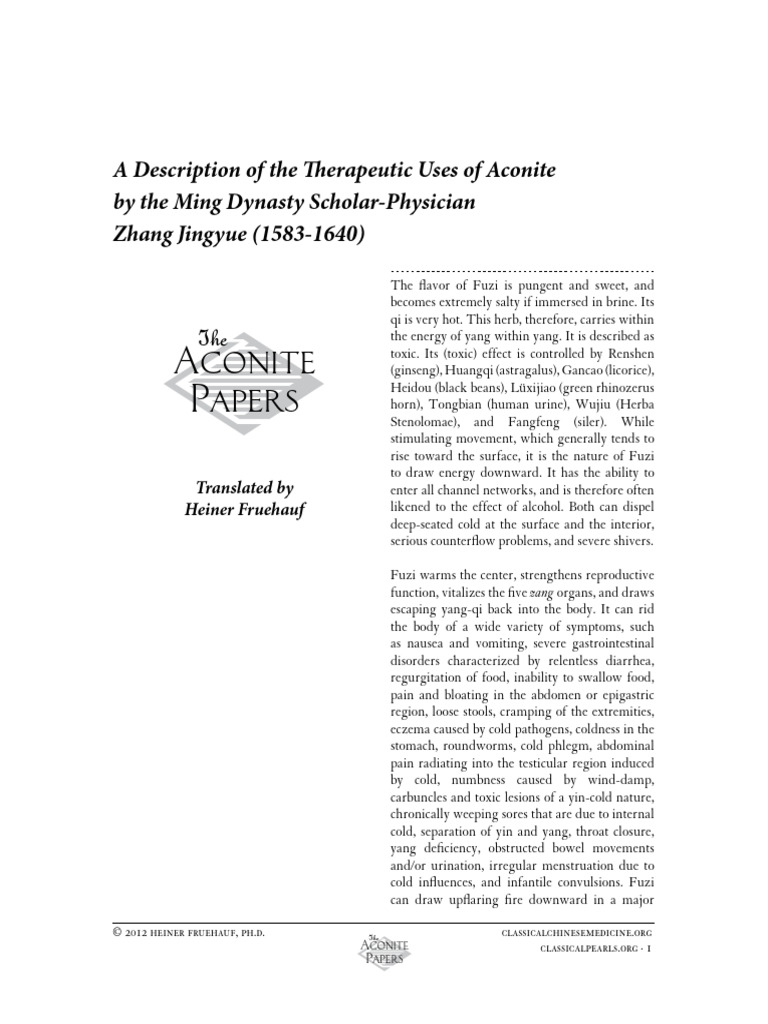 A Description of The Therapeutic Uses of Aconite by The Ming Dynasty ...