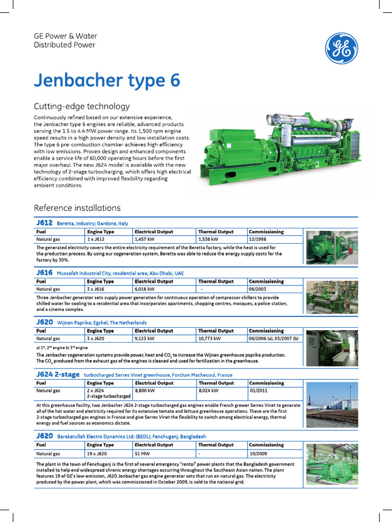 Jenbacher Gas Engines Overview | PDF | Combustion | Engines