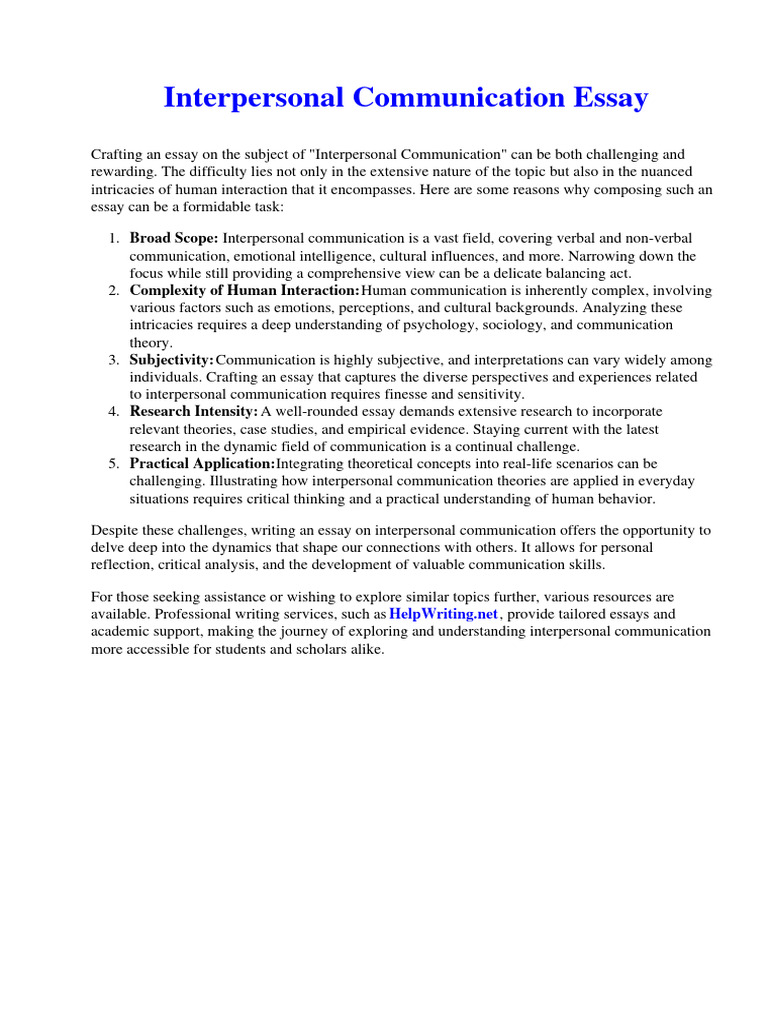 Interpersonal Communication Essay | PDF | Communication | Interpersonal Communication