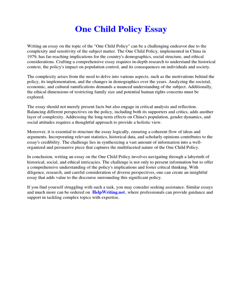 One Child Policy Essay | PDF | Critical Thinking | Essays