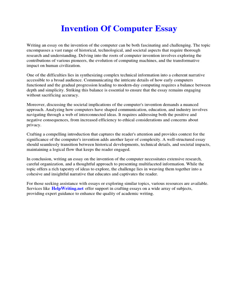 Invention of Computer Essay | PDF | Distillation