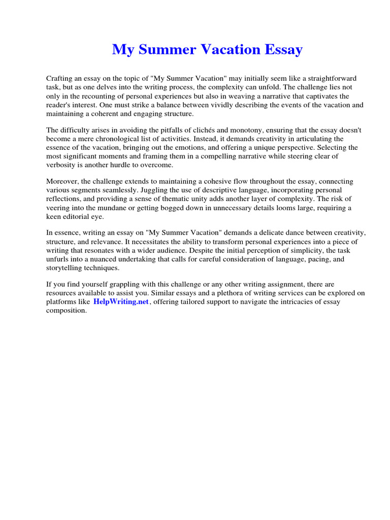 My Summer Vacation Essay | PDF | Retail | Bulimia Nervosa