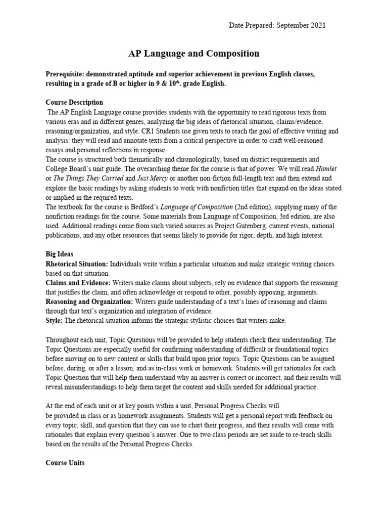 AP Lang Comp 23-24 | PDF | Essays | Rhetoric