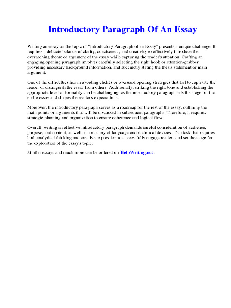 Introductory Paragraph of An Essay | PDF | Essays | Health Care
