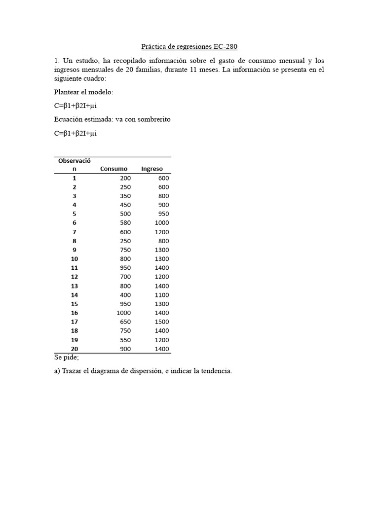 Análisis de Regresiones y Consumo Familiar | PDF | Métodos matemáticos ...