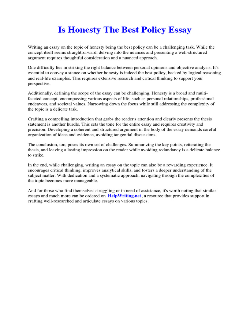 Is Honesty The Best Policy Essay | PDF | Diana | Essays