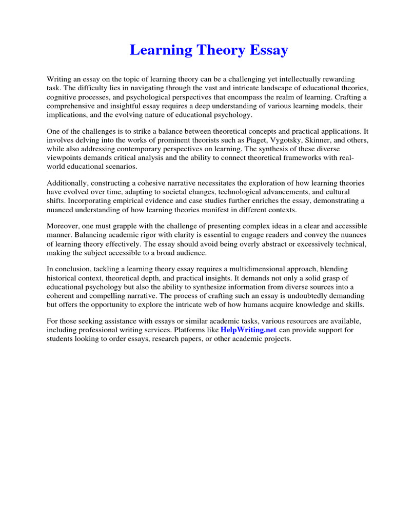 Learning Theory Essay | PDF | Learning Theory (Education) | Theory