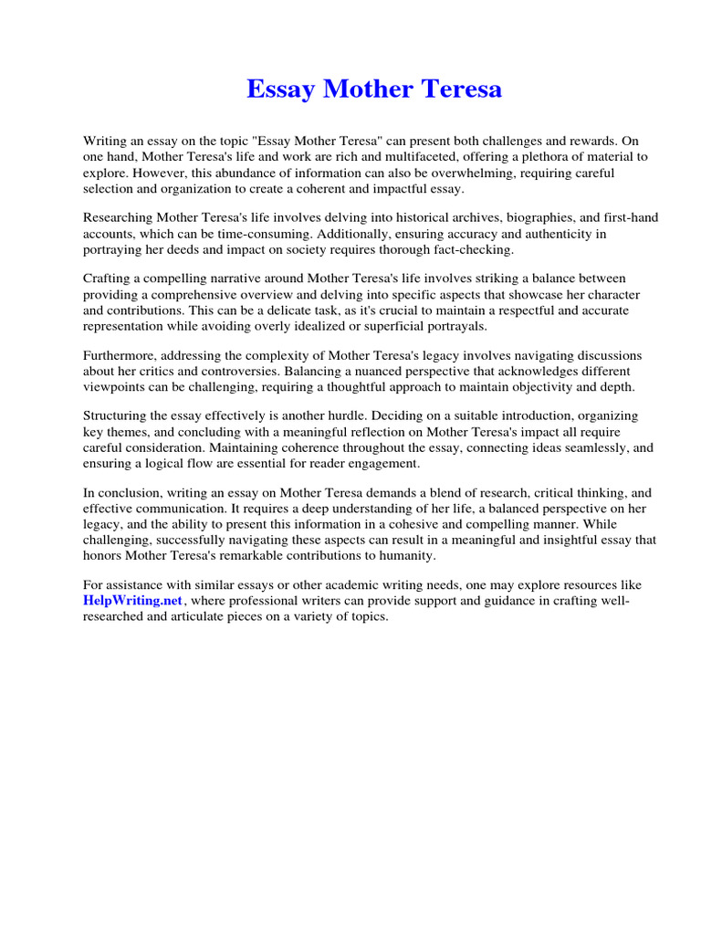 Essay Mother Teresa | PDF | Essays