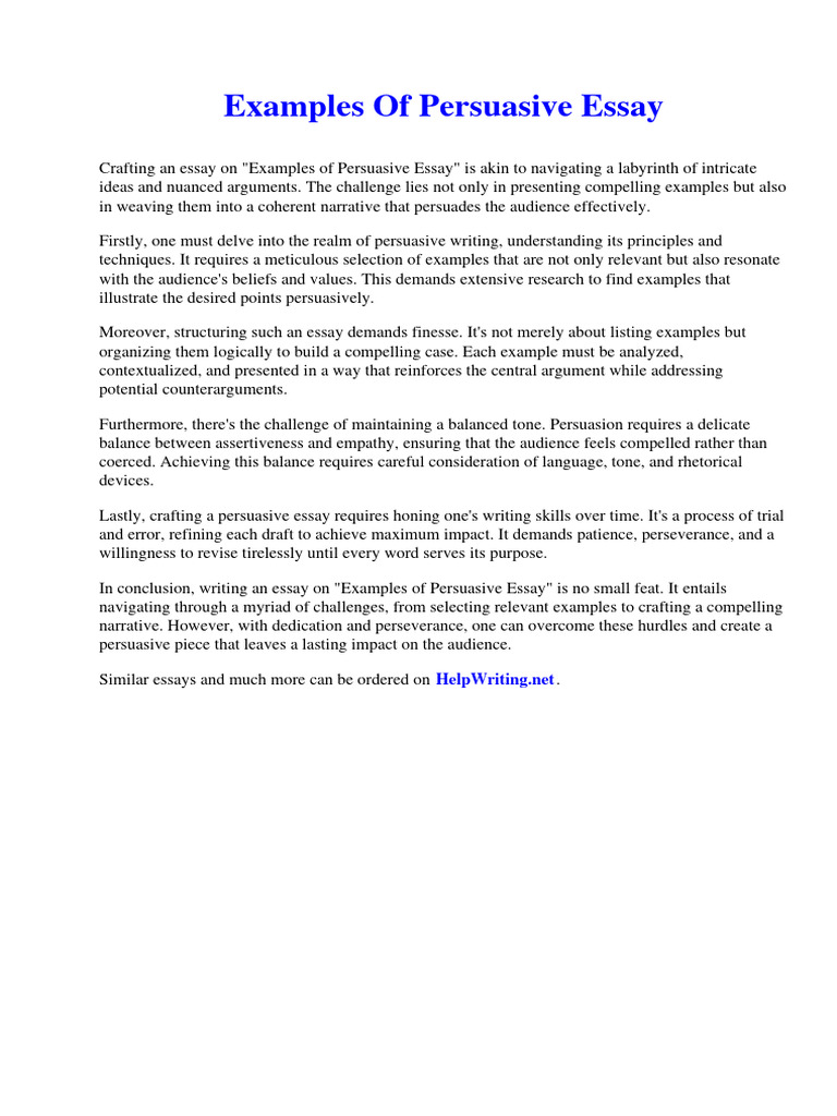 Examples of Persuasive Essay | PDF | Persuasion | Essays