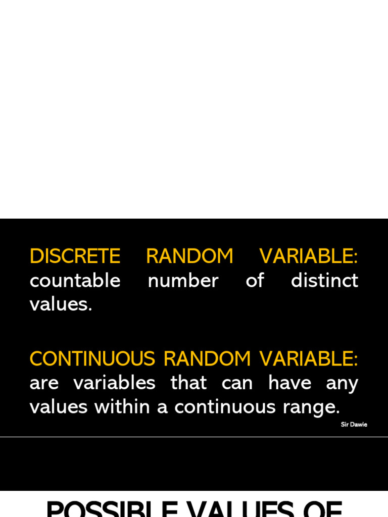 STATS DAY2 - Possible Values of A Random Variable | PDF | Probability Distribution | Random Variable