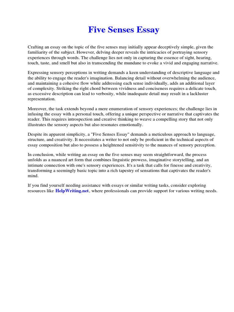 Five Senses Essay | PDF | Perception | Experience