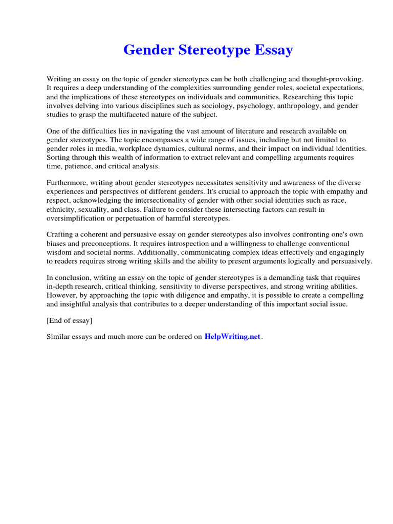 Gender Stereotype Essay | PDF | Gender | Gender Studies