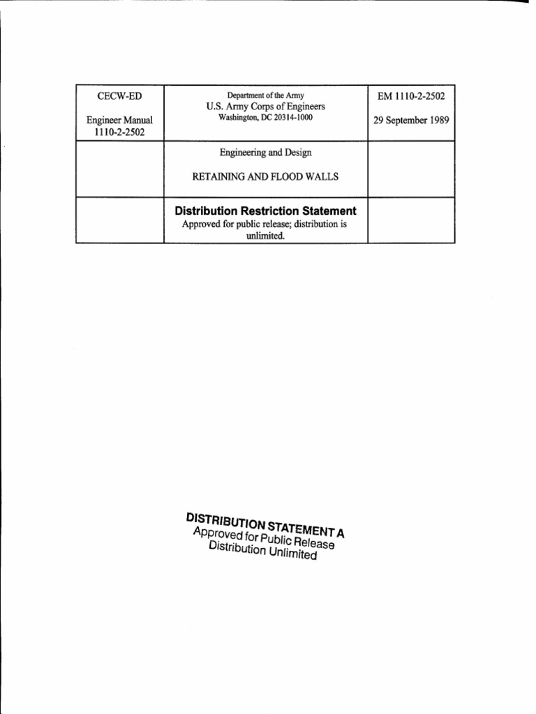 USACE - Retaining and Flood Walls | PDF | Soil Mechanics | Bending