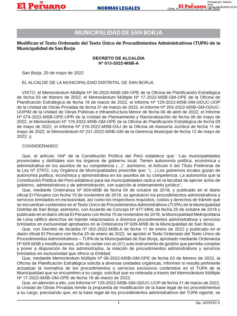 TUPA MUNICIPALIDAD DE SAN BORJA | PDF | Gobierno local | Perú