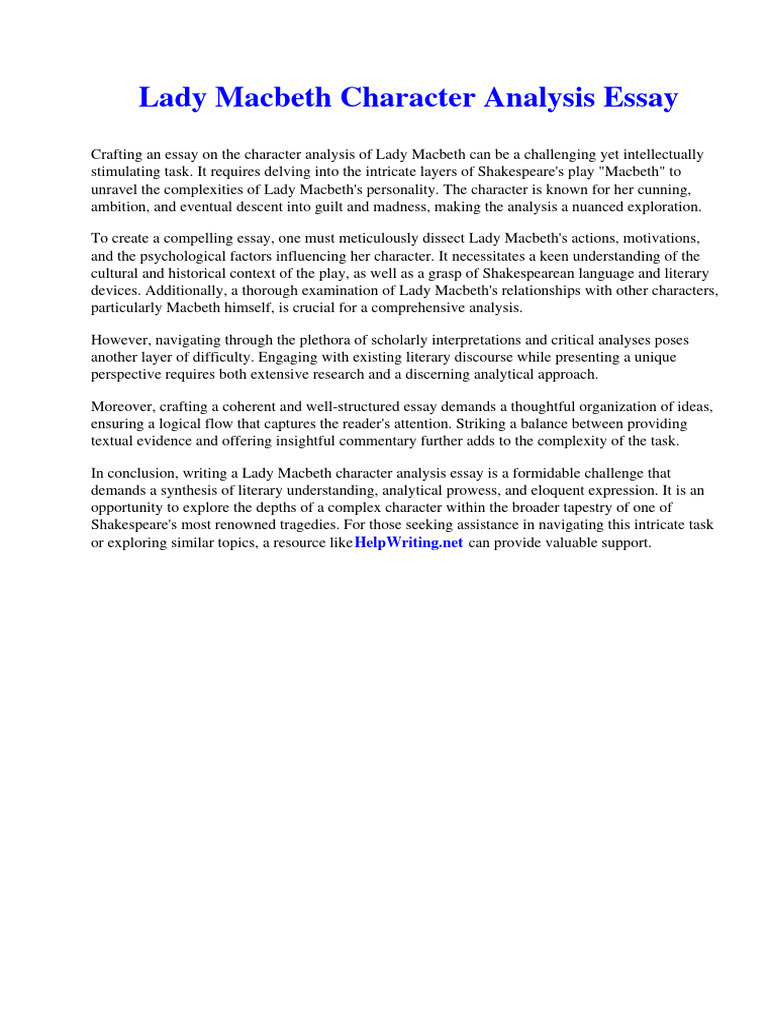 Lady Macbeth Character Analysis Essay | PDF | Cirrhosis | Armenian Genocide