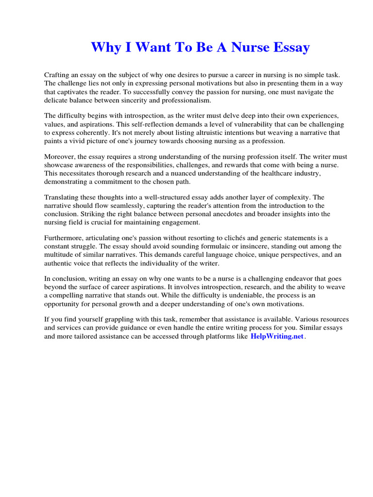 Why I Want To Be A Nurse Essay | PDF | Sound | Magnetism