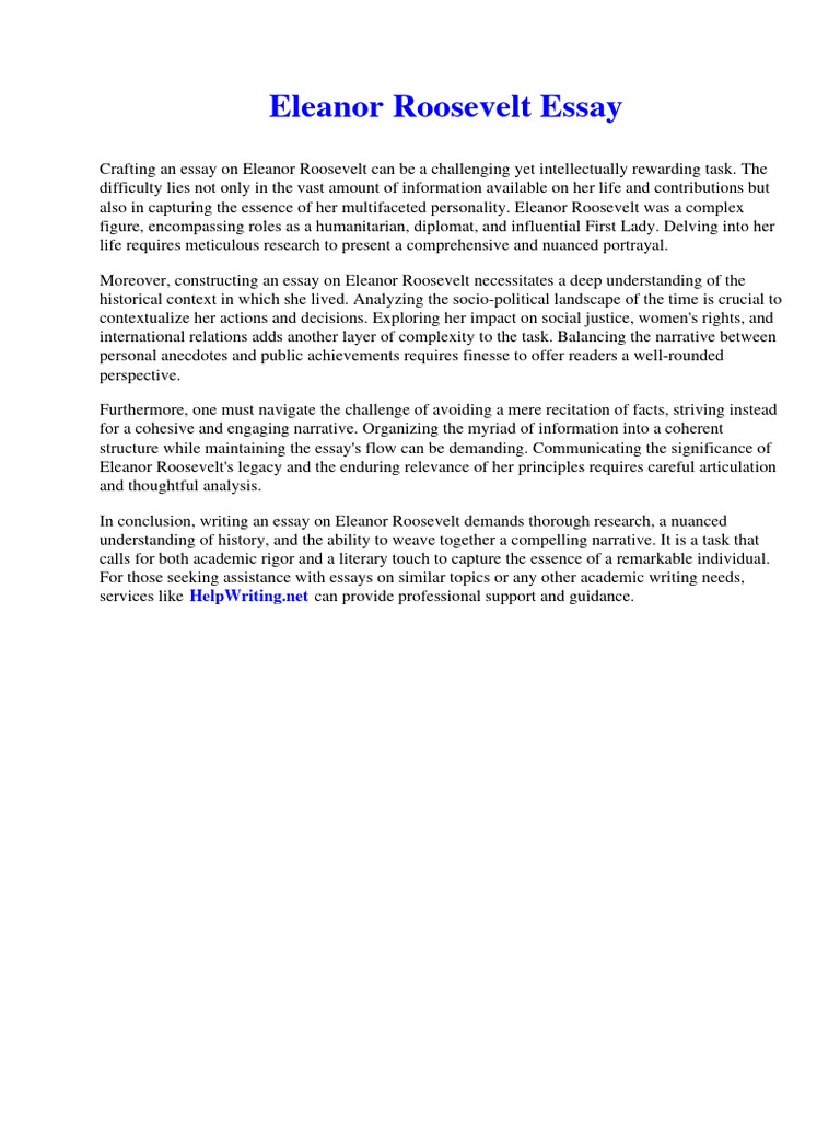 Eleanor Roosevelt Essay | Download Free PDF | Occupational Safety And ...