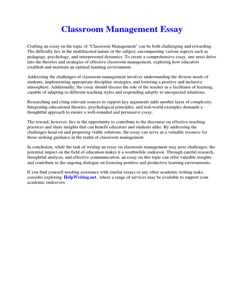 Classroom Management Essay | PDF | Classroom Management | Suez Crisis