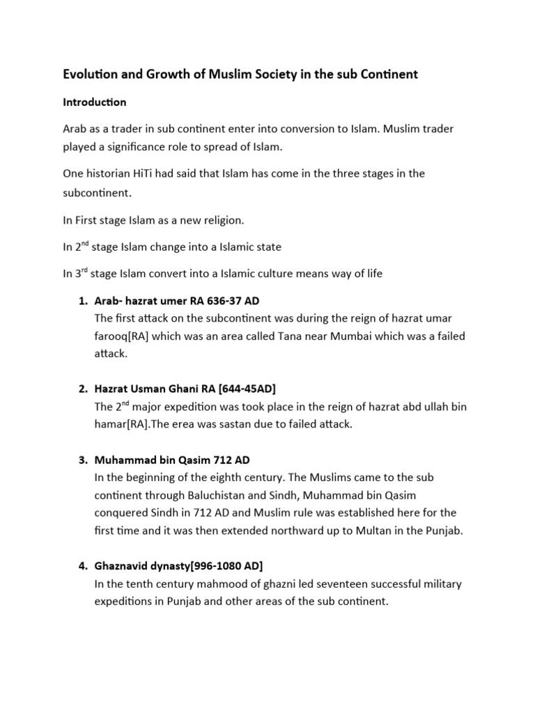 Evolution and Growth of Muslim Society in The Sub Continent | Download ...